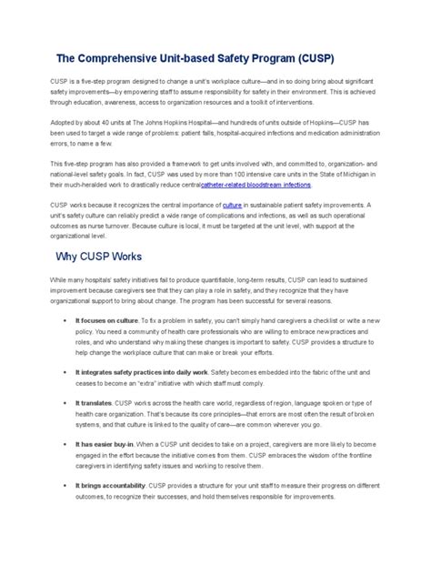 The Comprehensive Unit Based Safety Program Cusp Pdf