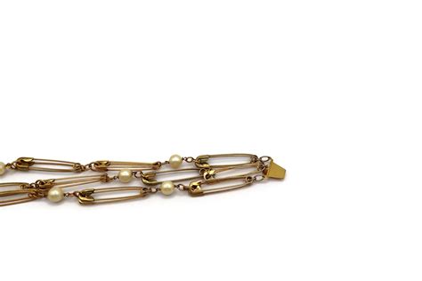 Moschino Vintage Multi Strand Gold Tone Safety Pin And Pearl Necklace