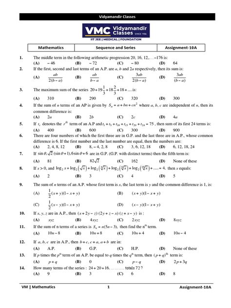 Sequence And Series Assignment 8b Pdf Numbers Elementary Mathematics
