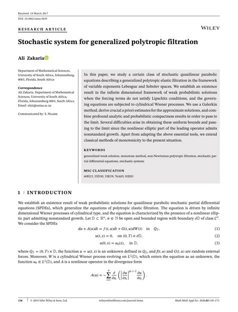 Stochastic System For Generalized Polytropic Filtration Math Meth Appl