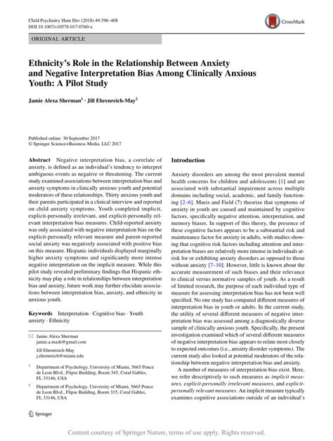 Ethnicitys Role In The Relationship Between Anxiety And Negative Interpretation Bias Among