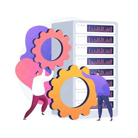 Free Vector Server Hardware Maintenance Teamwork Fixing Gear Data Storage Ethernet Cluster