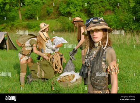 Four Girls Are Seen As Explorers They Are Seen At Their Campsite In