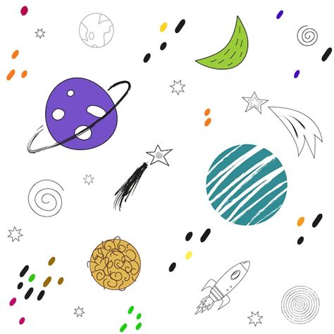 Espacio patrón sin fisuras fondo con estrellas planetas y cohetes