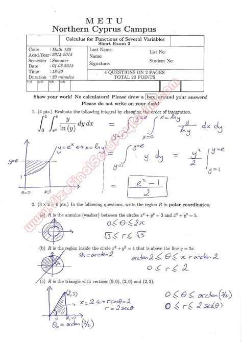 Calculus For Functions Of Several Variables Second Short Exam Questions