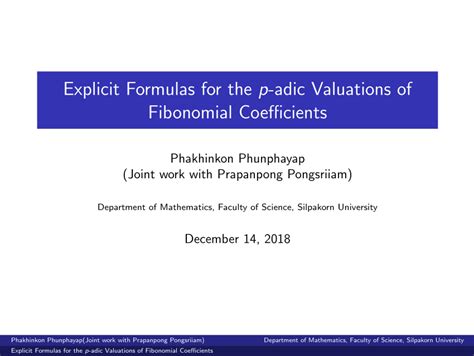 Pdf Explicit Formulas For The P Adic Valuations Of Fibonomial