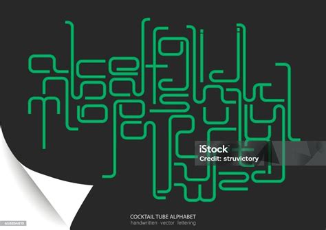 벡터 낮은 경우 3d 현대 알파벳입니다 이미지와 연결 칵테일 튜브 파이프라인 도관 미로 Corrugating 칩 기술 연결 검은 배경에 녹색 편지입니다 0명에 대한 스톡