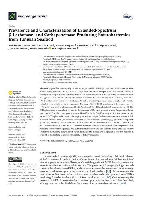 Pdf Prevalence And Characterization Of Extended Spectrum β Lactamase