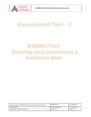 Assessment Task AT Docx BSBMGT Develop And Implement A Business Plan Assessment Task