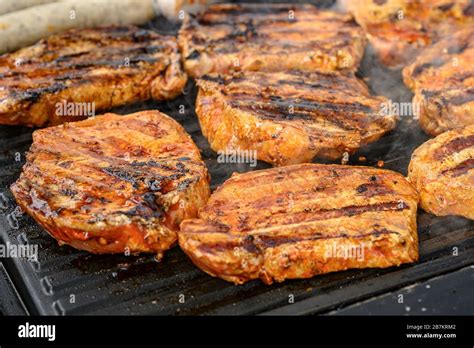 Barbecue Grill Bbq On Coal Charcoal Grill With Steaks Bratwurst