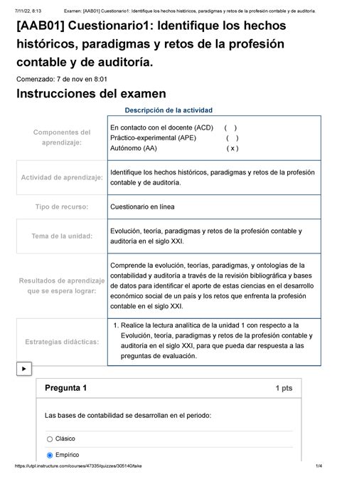 Examen AAB01 Cuestionario 1 Identifique los hechos históricos
