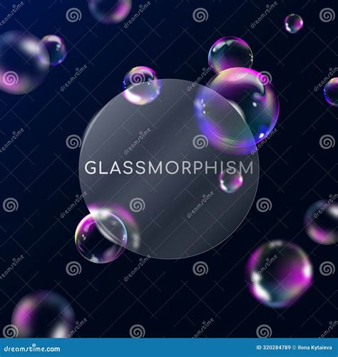 Glassmorphism Abstract Of Floating Blue And White Spheres On A Dark Background Stock Image
