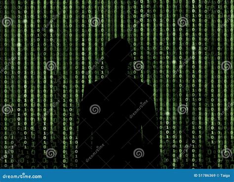 Silhouette Of Man Looking Through The Matrix Background Stock Image