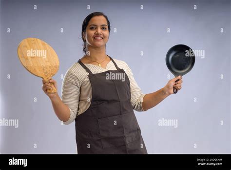 Indian Women Chef Potrait Of A Lady Wearing Apron With White