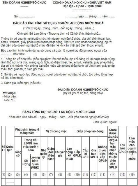 Mẫu Báo Cáo Tình Hình Sử Dụng Lao động Nước Ngoài 6 Tháng đầu Năm 2023