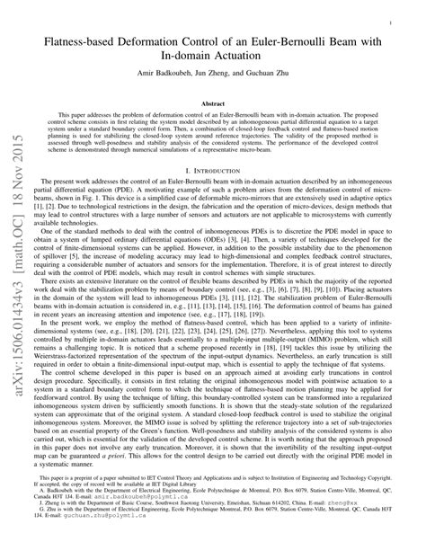 Pdf Flatness Based Deformation Control Of An Euler Bernoulli Beam