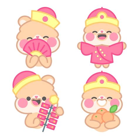 Free Vector Chinese New Year Stickers Collection With Kimchi The Hamster