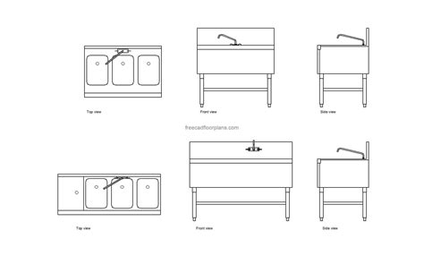 3 Compartment Under Bar Sink Free Cad Drawings