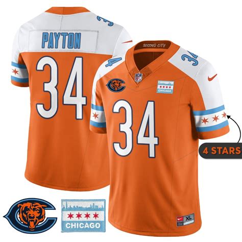 Walter Payton Mens Chicago Bears City Edition Orange Alternate Jersey All Stitched Shoejs