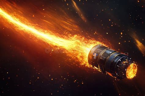 Rocket Engine Igniting And Producing Fiery Exhaust In Deep Space