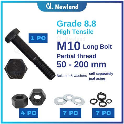 Newland Agriculture M10 Bolt And Nut Grade 88 Hex Long Bolt Partial