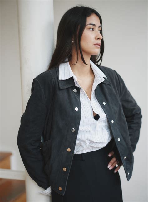 Blouson En Daim Bleu Pour Femme