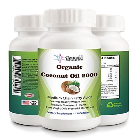 Organic And Pure Coconut Oil Capsules 2000mg Per Serve Cold Pressed Extra