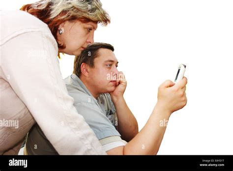 Couple Checking The Text Message Stock Photo Alamy