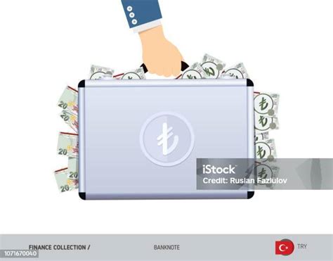 손 20 터키 리라 지폐와 금속 케이스를 보유 하고있다 평면 스타일 벡터 일러스트입니다 급여 지급 또는 손상 개념 20에 대한