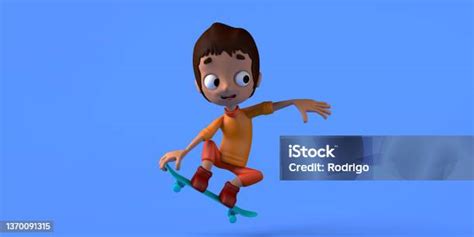 스케이트보드로 스케이트보드를 연습하는 소년 공간을 복사합니다 3d 일러스트레이션 만화 3차원 형태에 대한 스톡 사진 및 기타 이미지 Istock