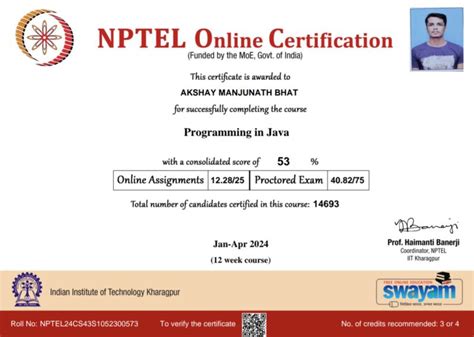 completed java course by nptel akshay m posted on the topic linkedin