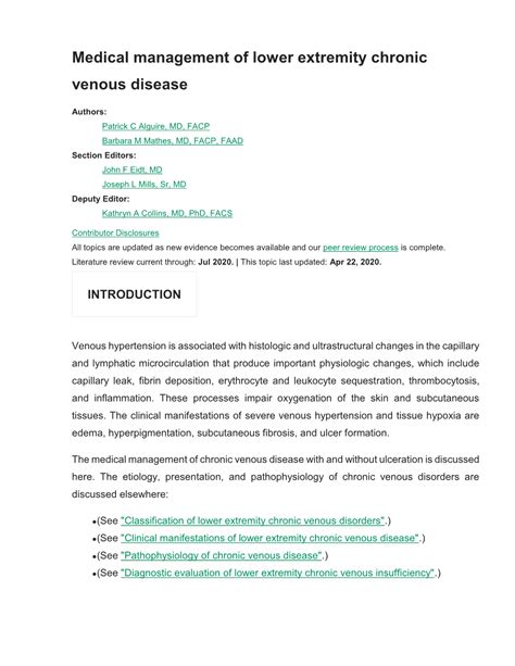 Medical Management Of Lower Extremity Chronic Venous Disease Docslib