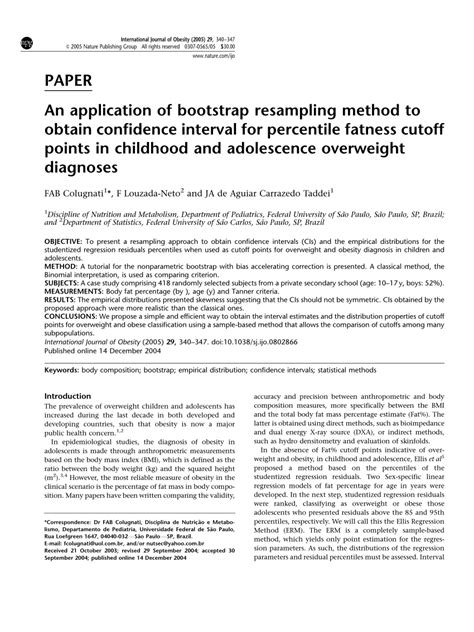 Pdf An Application Of Bootstrap Resampling Method To Obtain Confidence Interval For Percentile