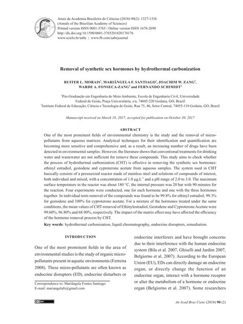Pdf Removal Of Synthetic Sex Hormones By Hydrothermal Carbonization