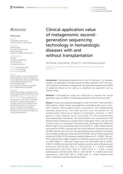PDF Clinical Application Value Of Metagenomic Second Generation