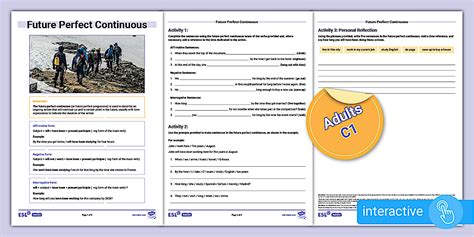 Esl Future Perfect Continuous Activity Sheet Adults C1