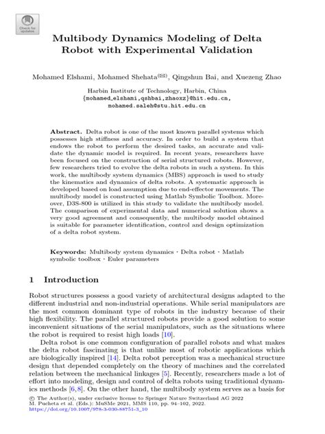Multibody Dynamics Modeling Of Delta Robot With Experimental Validation Pdf Coordinate
