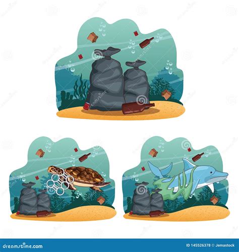 Colecci n De Las Historietas De La Limpieza Del Mar Ilustración del