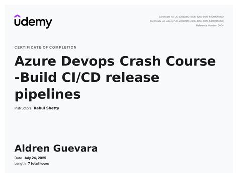 My Course Completion Certificate For Azure Devops Crash Course Build