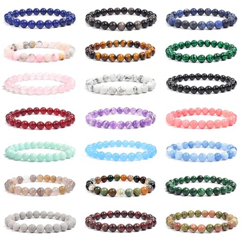 Bracelet De Perles Rondes En Pierre Naturelle Pour Homme Et Femme Clip