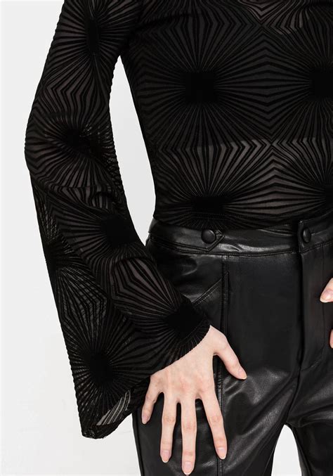 Disturbia Strobe Flocked Mesh Flare Sleeve Top Tops