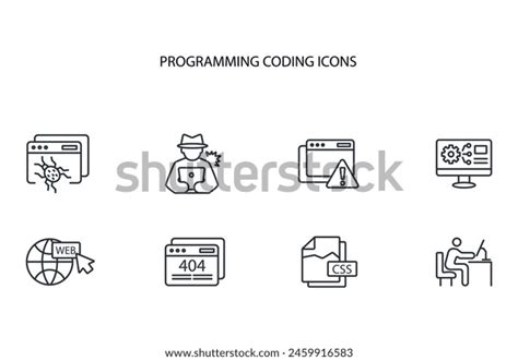 Programming Coding Icon Setvectoreditable Strokelinear Style Stock
