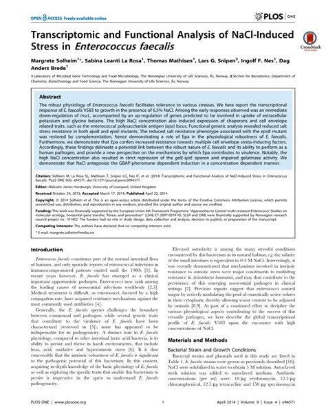 Pdf Transcriptomic And Functional Analysis Of Nacl Induced Stress In