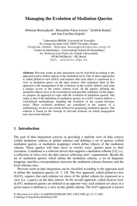 Pdf Managing The Evolution Of Mediation Queries