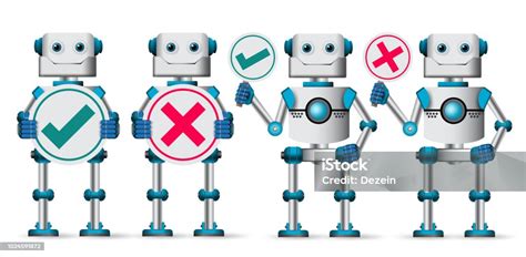 Set Vektor Karakter Robot Cyborg Robotik Putih Memegang Plakat Dengan