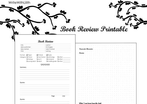 Book Review Printable For Bullet Journals And Travelers Journal Etsy