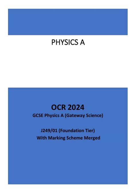 Ocr 2024 Gcse Physics A Gateway Science J24901 Foundation Tier