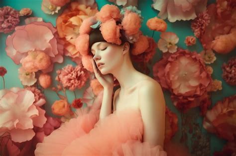 Premium Photo Woman Fashion Art Peony Bouquet Spring Portrait Summer