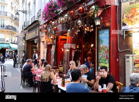Tourists Restaurants And Cafes In The Latin Quarter Of Paris France