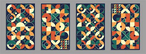 바우하우스 스타일의 기하학적 벡터 포스터 및 표지 기본 세라믹 색상의 광고 시트 레이아웃 기술 엔지니어링 스타일 모양 기계 A4 용지에 대한 스톡 벡터 아트 및 기타 이미지